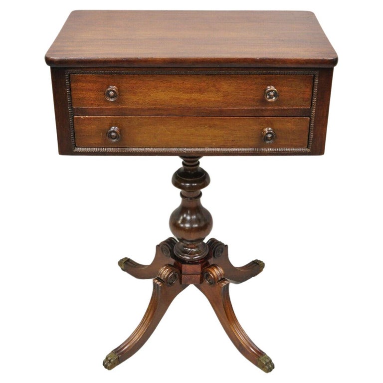 Vtg Mahogany Federal Style Pedestal Base 2 Drawer Duncan Phyfe Side End ...