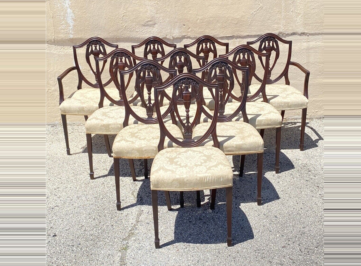Vtg Mahogany Shield Back Hepplewhite Style Duncan Phyfe Dining Chairs ...