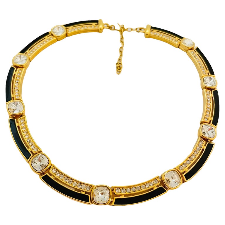 Vtg MONET gold crystal enamel link necklace designer runway For Sale at ...