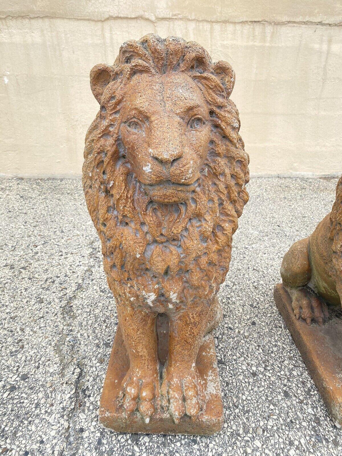 Vtg Seated Guardian Lion 30" Stone Cement Garden Entrance Statue Figure ...
