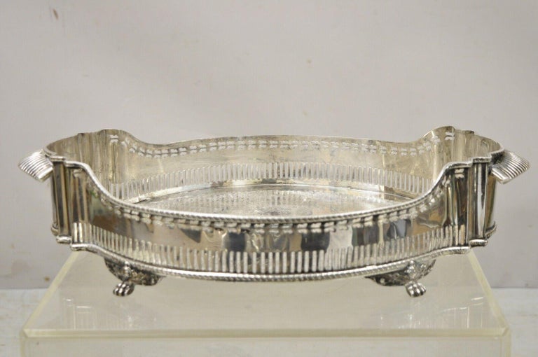Vtg Silver Plated Shapely Serving Platter Tray with Pierced Gallery on ...