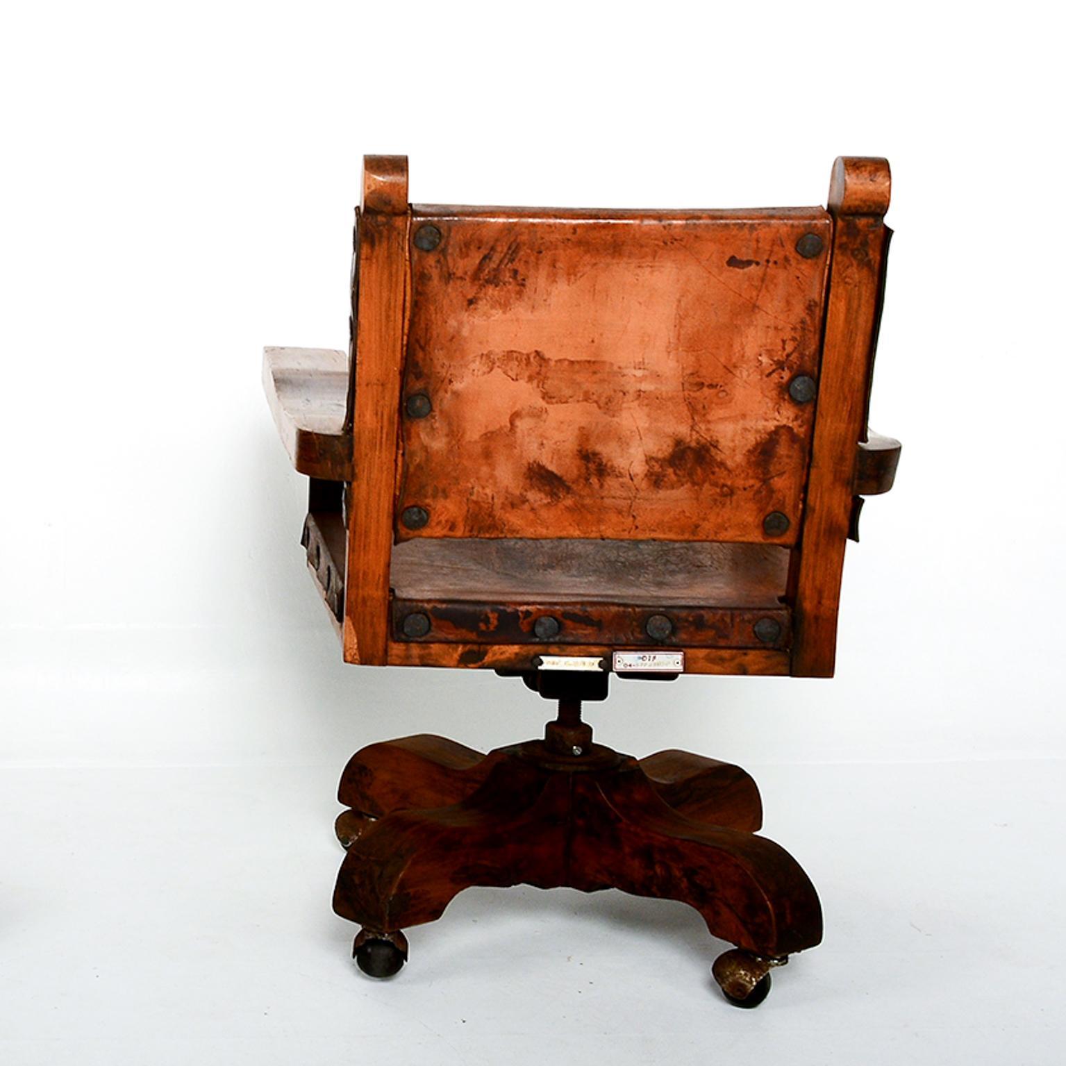 Spanish Colonial Mexican Mahogany Leather Office Rolling Chair ...