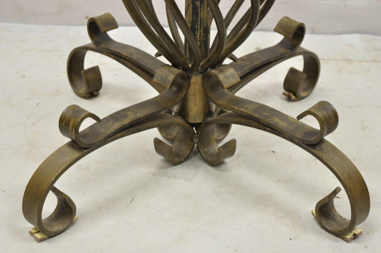 Vtg Spanish Rustic Twisted Iron Pedestal Metal Inlay Round Dining Table ...