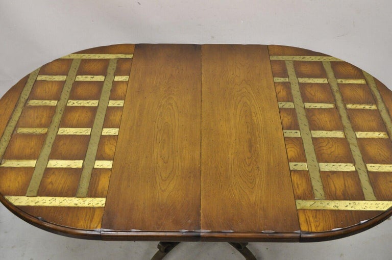 Vtg Spanish Rustic Twisted Iron Pedestal Metal Inlay Round Dining Table ...