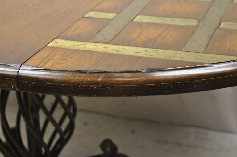 Vtg Spanish Rustic Twisted Iron Pedestal Metal Inlay Round Dining Table ...