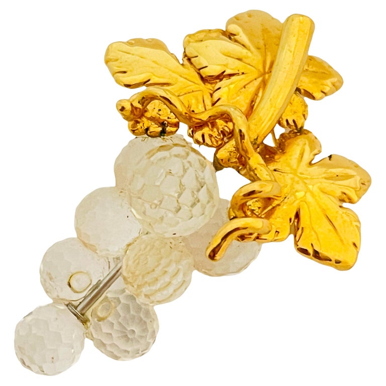 Vtg SWAROVSKI gold crystal grapes designer runway brooch For Sale at ...