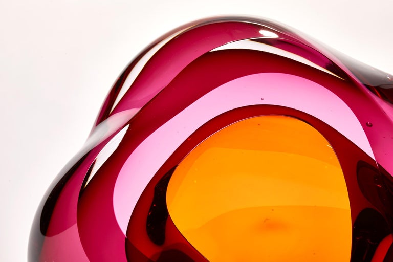 Vug in Fuchsia and Gold ii, Pink and Gold Geode Glass Artwork by ...