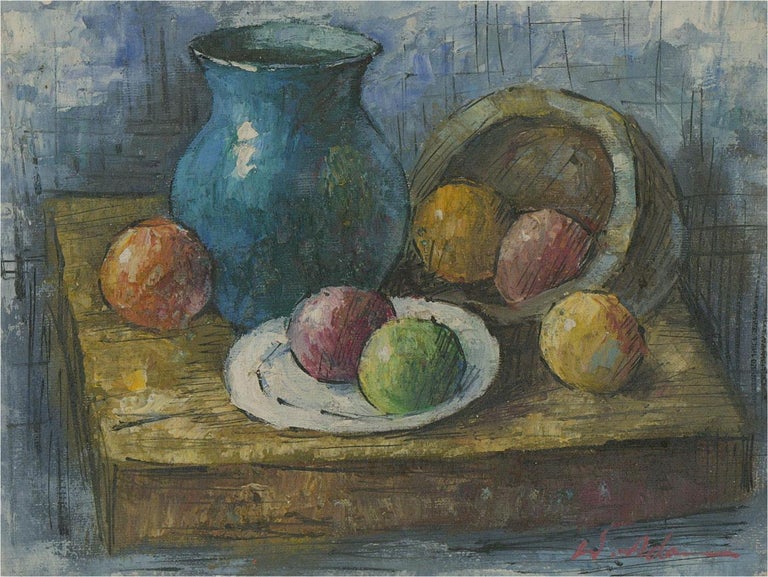 W. Adams - W. Adams - Contemporary Oil, Blue Vase and Fruit For Sale at ...
