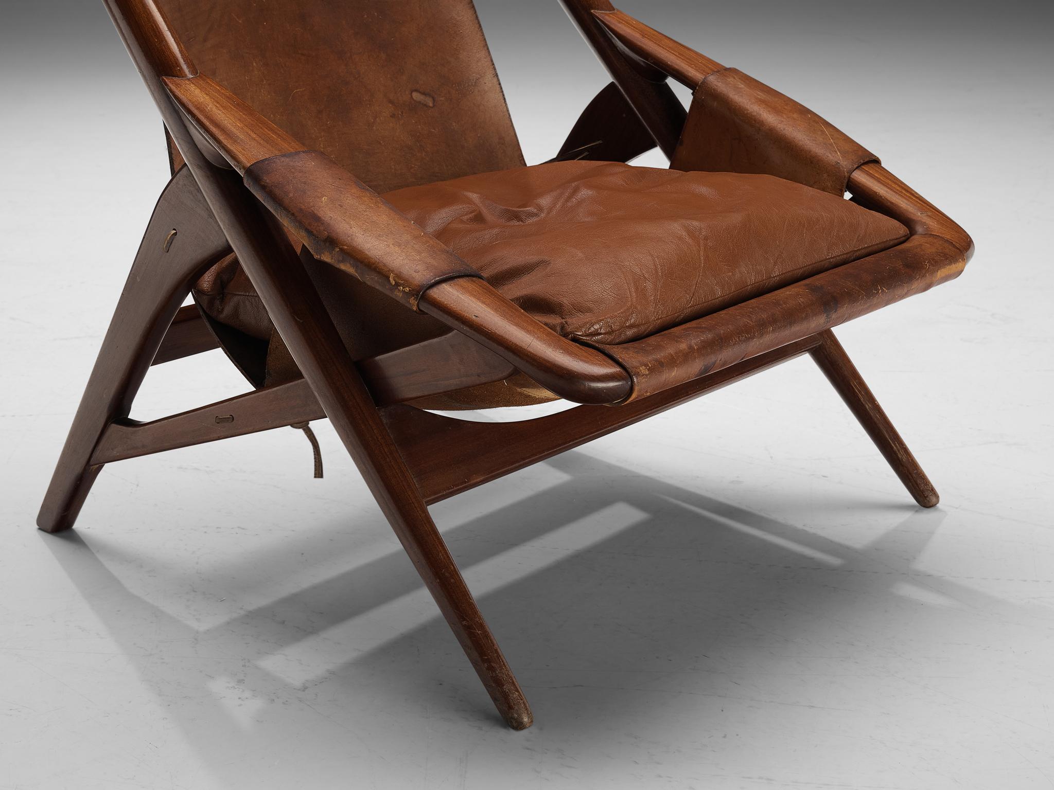 W. Andersag Lounge Chair in Patinated Leather and Teak For Sale at 1stDibs