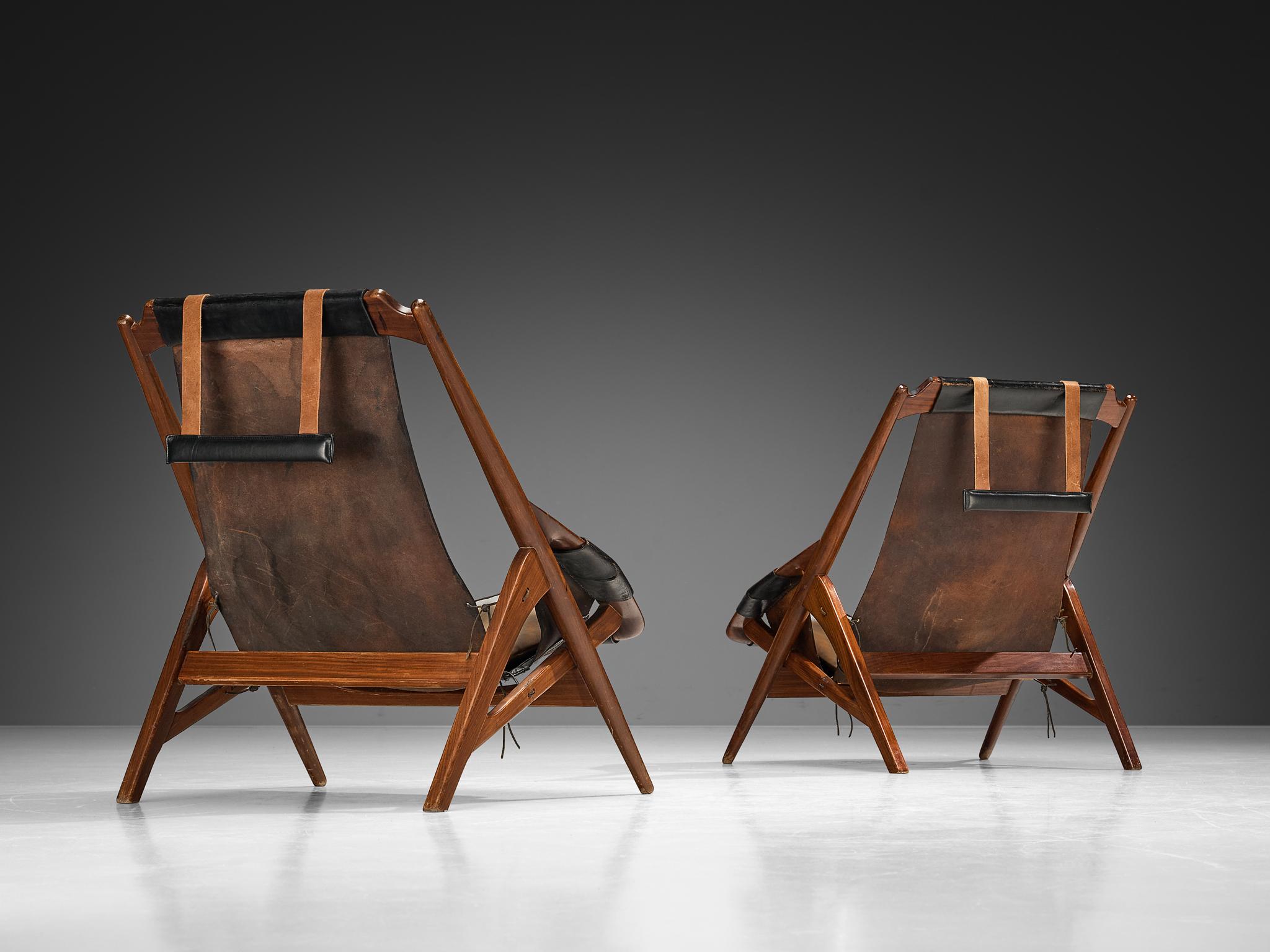 W. Andersag Pair of Lounge Chairs in Patinated Leather and Teak For ...