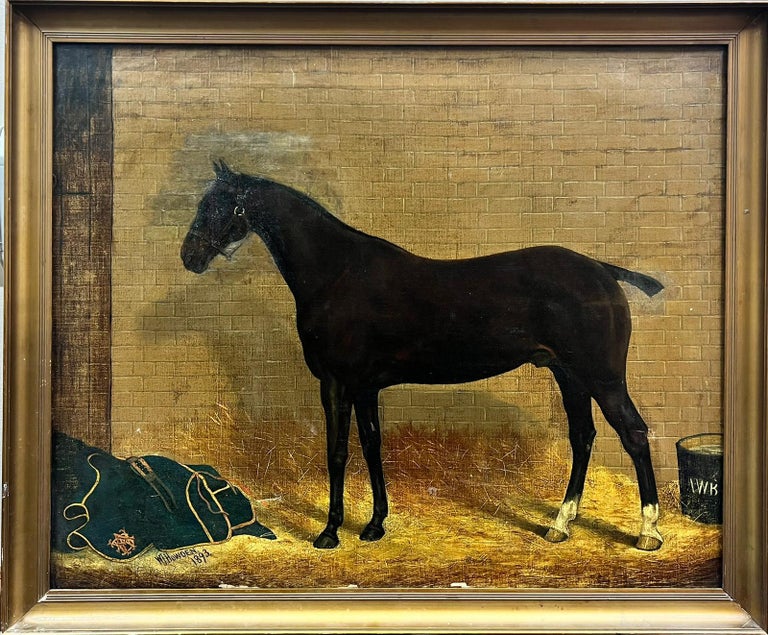 W. Howden - Victorian Oil Horse Standing in Stable Interior Signed and ...