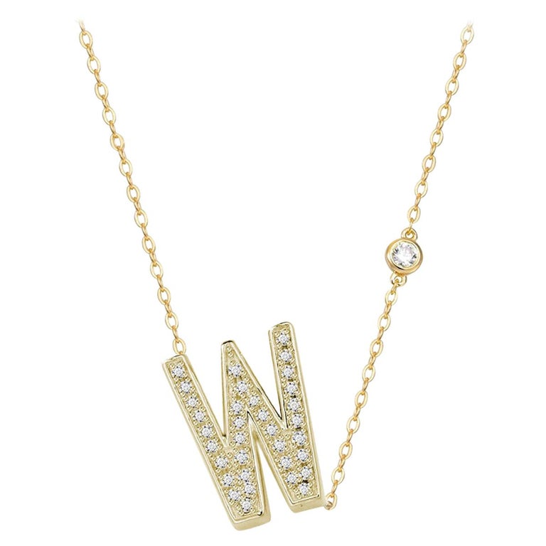 W Initial Bezel Chain Necklace For Sale at 1stDibs