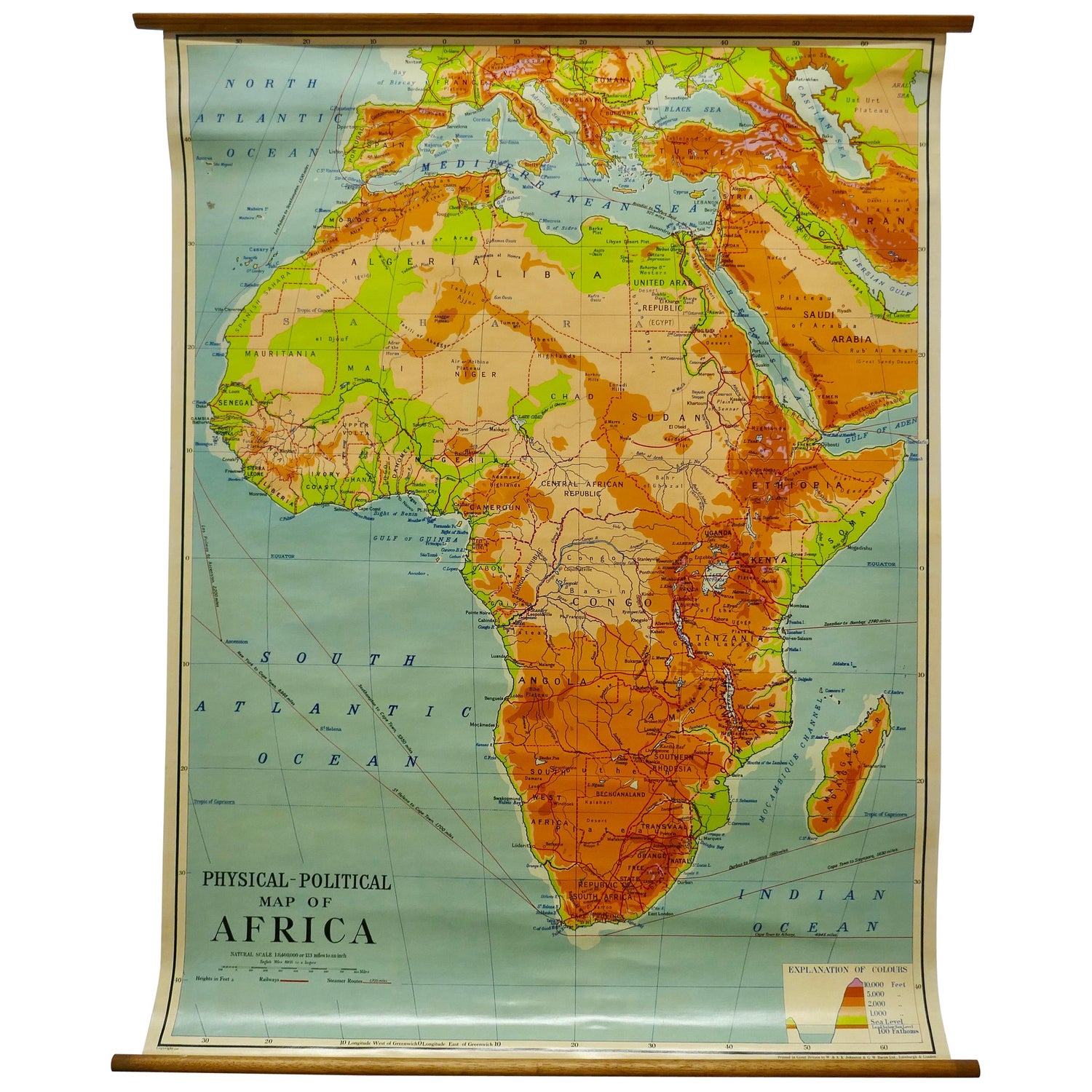 Physical Map Of Africa With Key And Scale