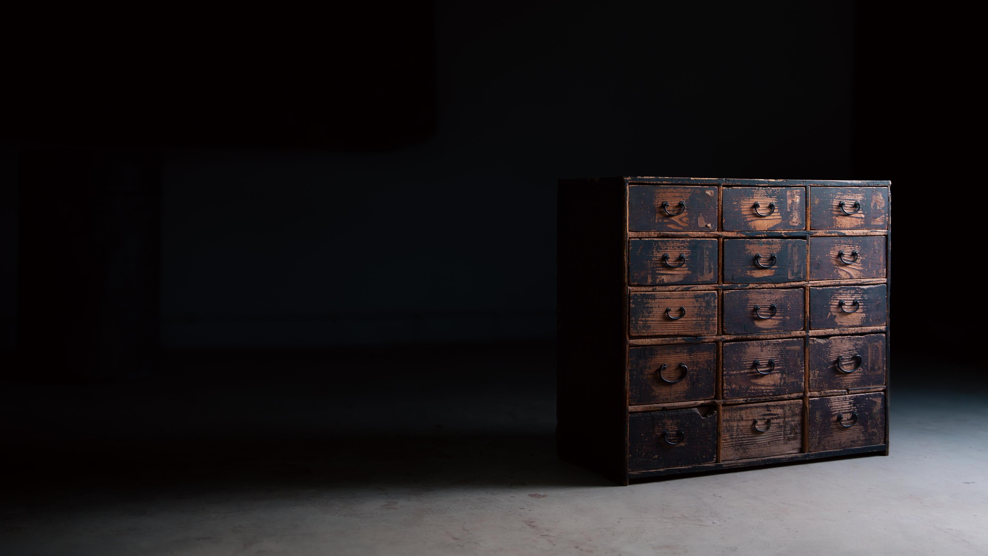 19th Edo Japanese wabi sabi dougu Kusuri Tansu, Tool medicine chest of ...