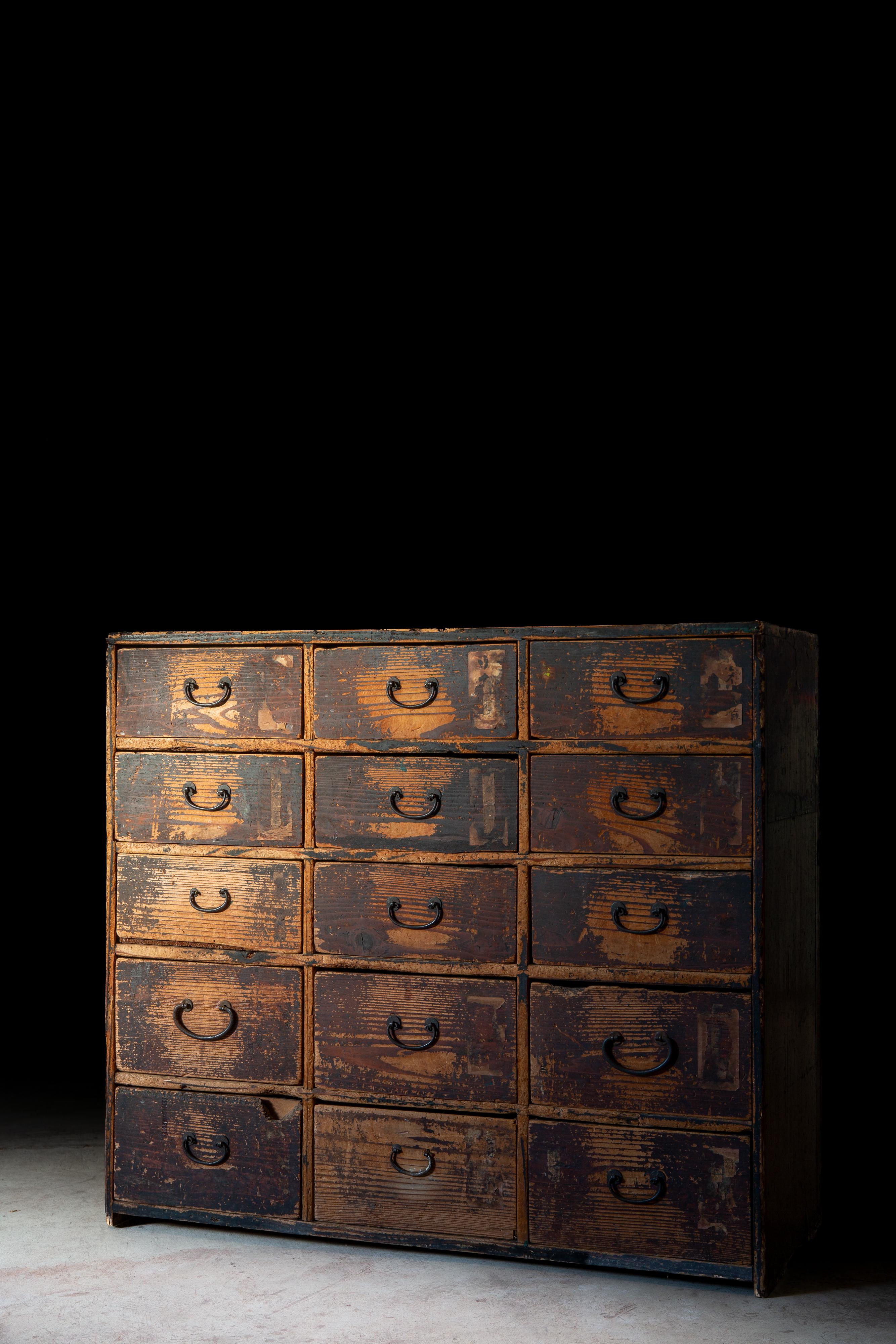 19th Edo Japanese wabi sabi dougu Kusuri Tansu, Tool medicine chest of drawers For Sale at 1stDibs
