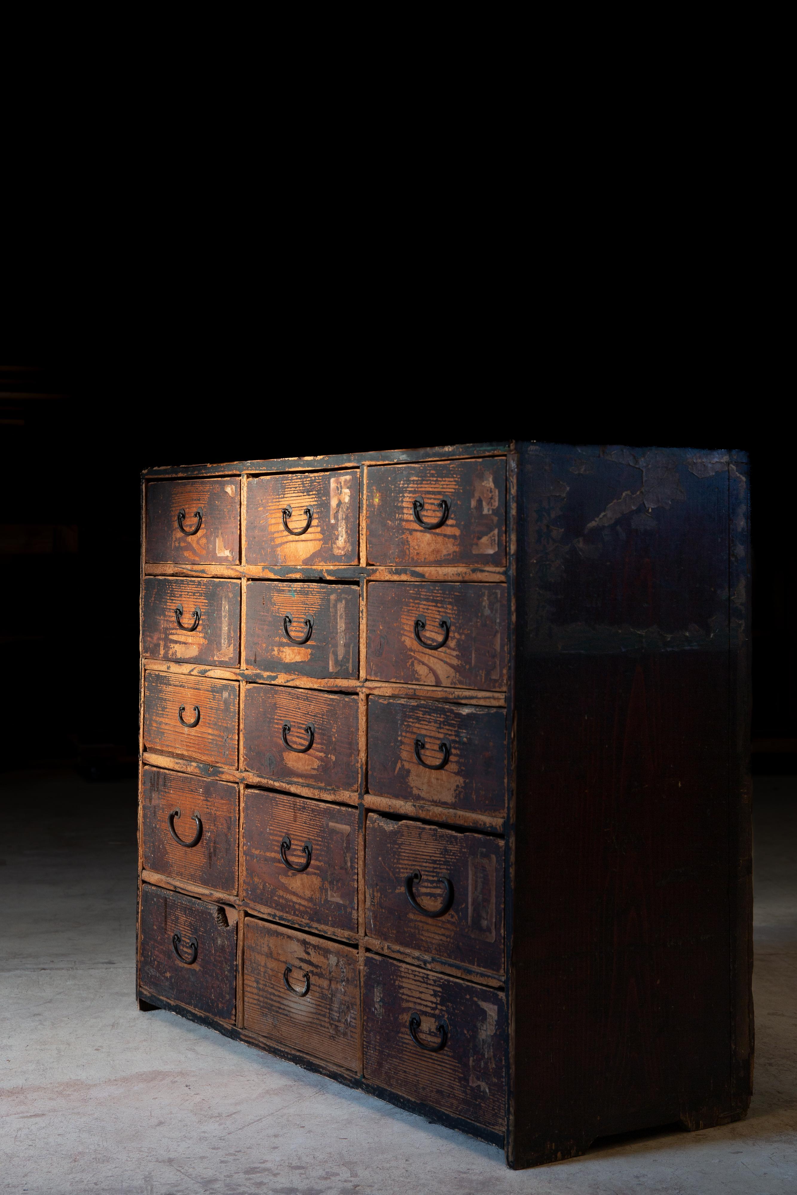 19th Edo Japanese wabi sabi dougu Kusuri Tansu, Tool medicine chest of ...