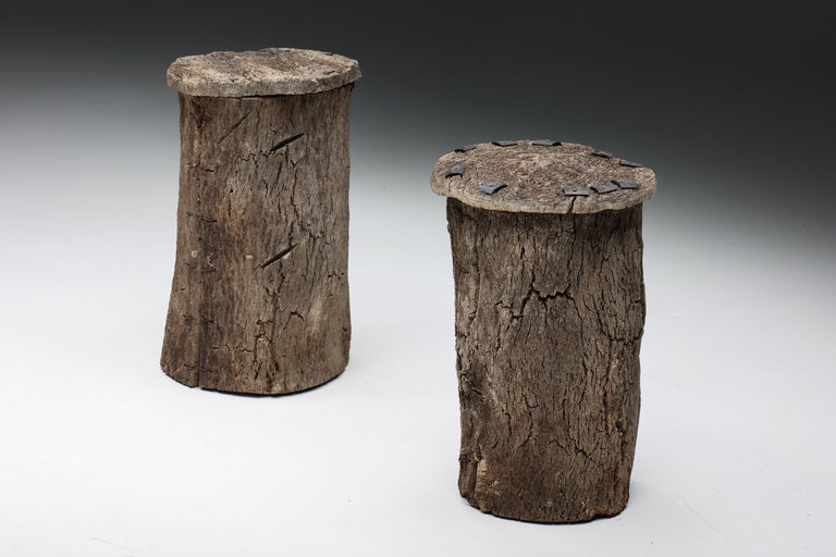 Wabi Sabi Pair of Bee Hive Stools, France, 19th Century For Sale at 1stDibs