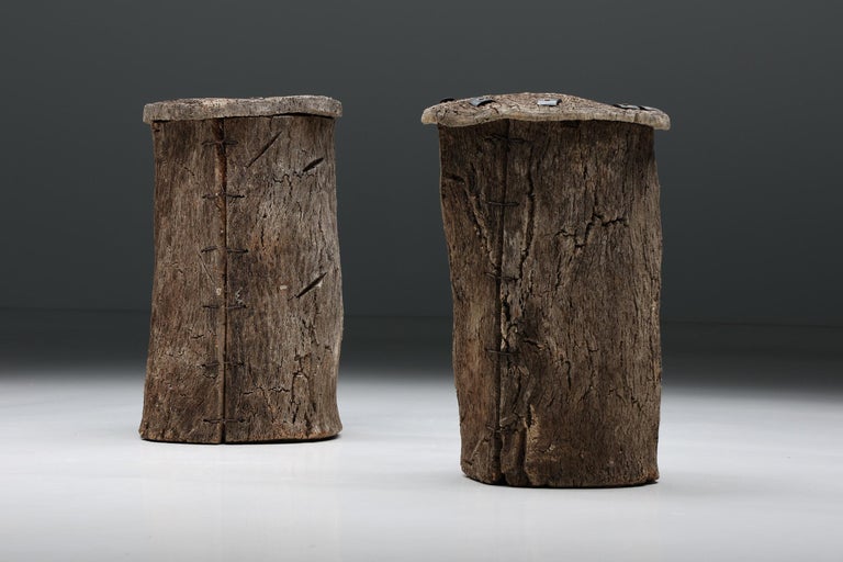 Wabi Sabi Pair of Bee Hive Stools, France, 19th Century For Sale at 1stDibs