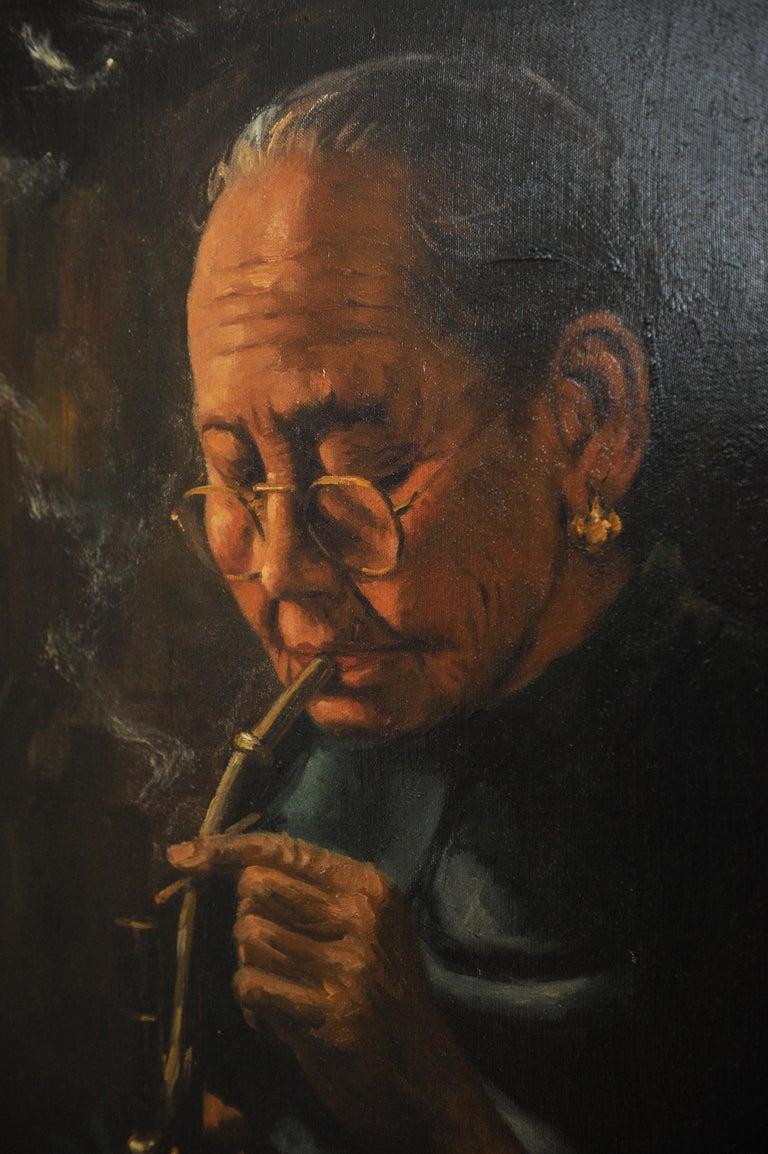 Wahso Chan Oil Painting of Smoking Chinese Elder of San Francisco USA ...