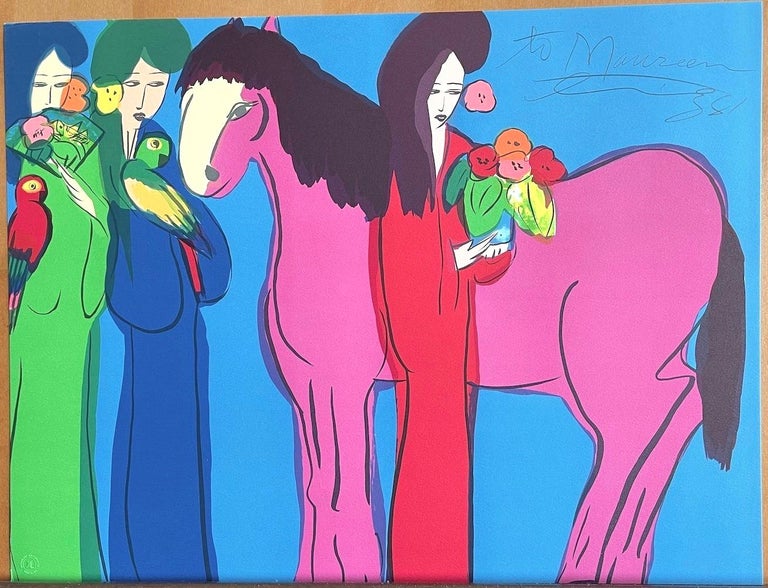 Walasse Ting - MAGENTA HORSE, THREE GEISHAS Signed Lithograph, Asian ...