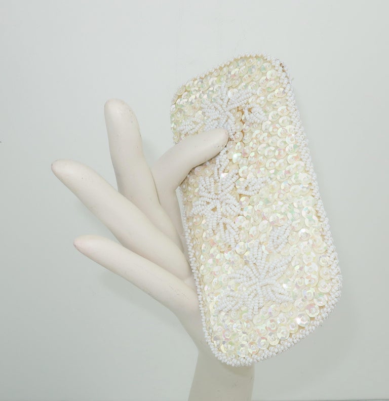 Walborg C.1960 White Sequin and Seed Bead Evening Wallet and Glasses ...