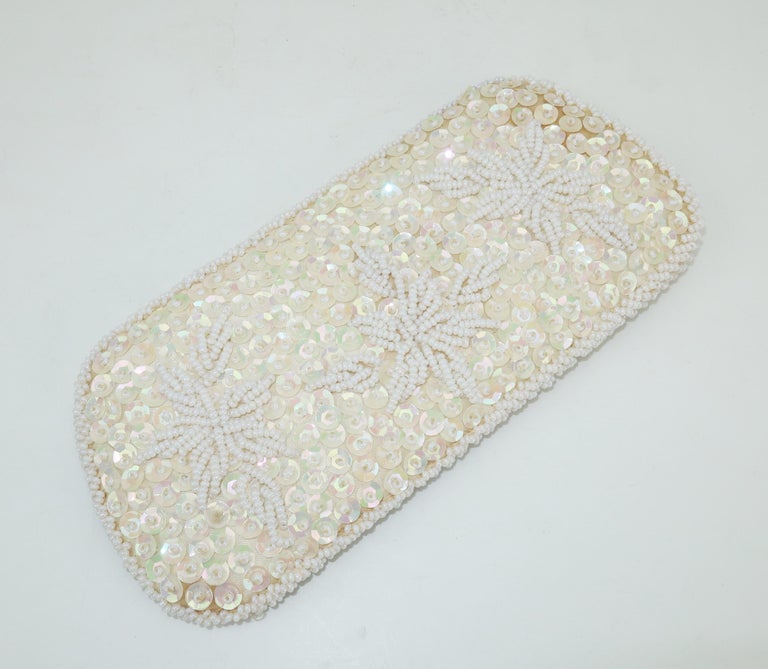 Walborg C.1960 White Sequin and Seed Bead Evening Wallet and Glasses ...