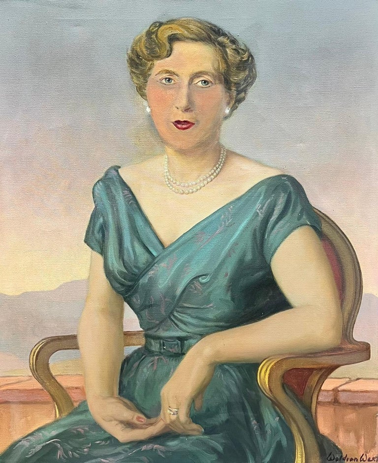 Waldron West - Mid 20th Century British Portrait of Lady in Green Dress ...