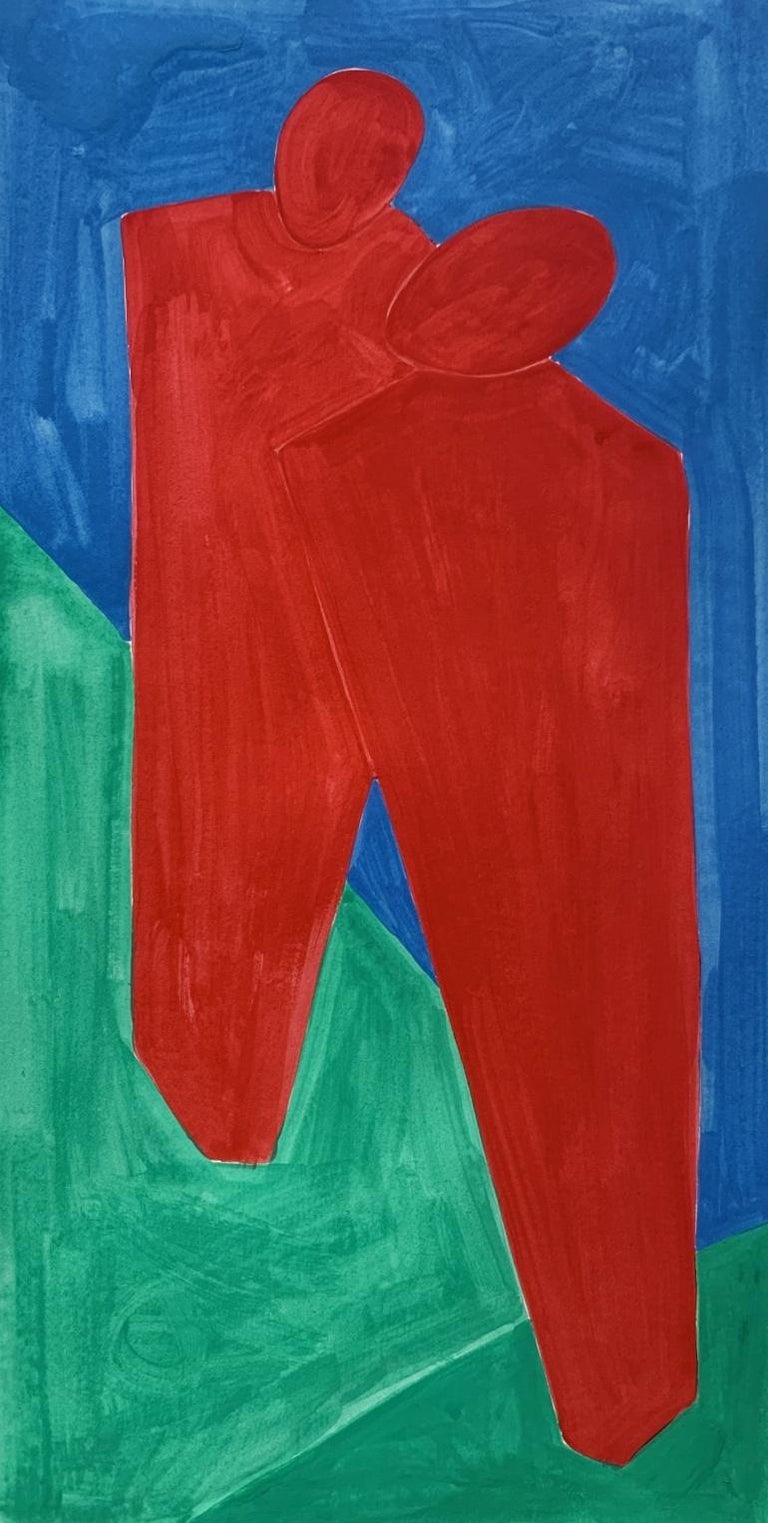 Waleria Matelska - Red strangers - Figurative Painting on Paper, Young ...