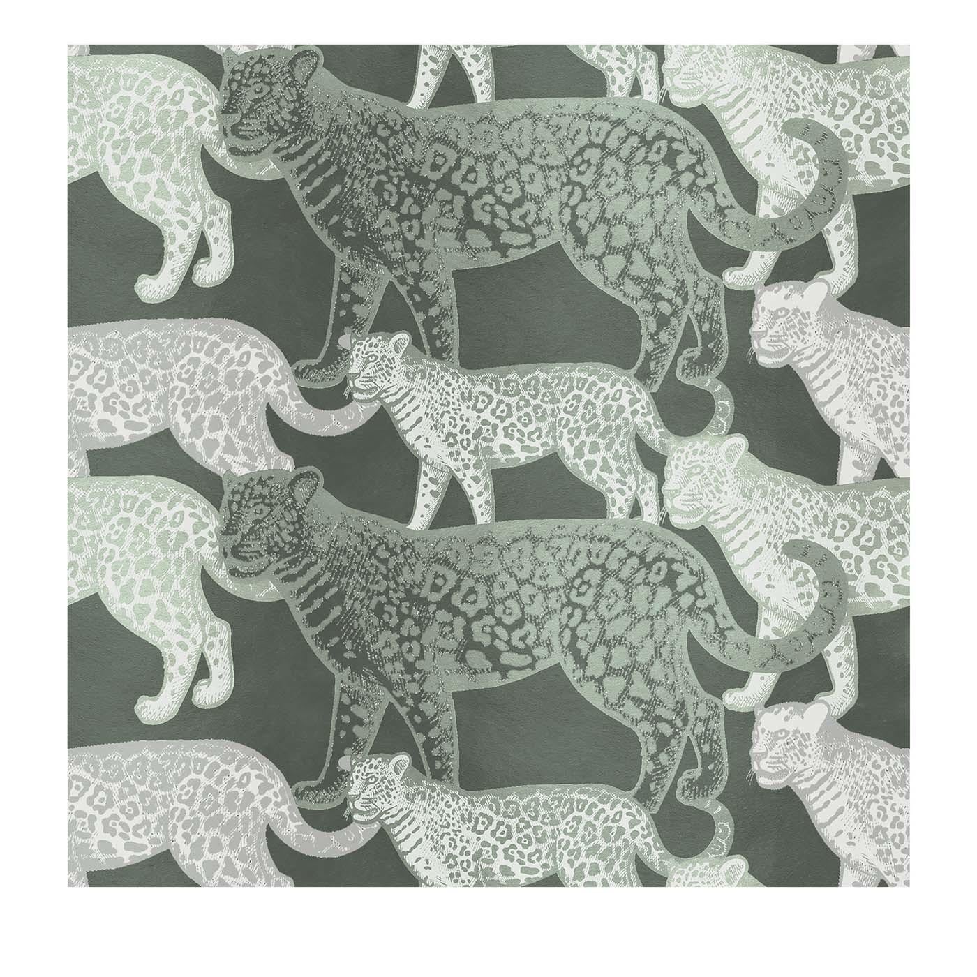 Walking Leopards Green Panel #1 For Sale at 1stDibs