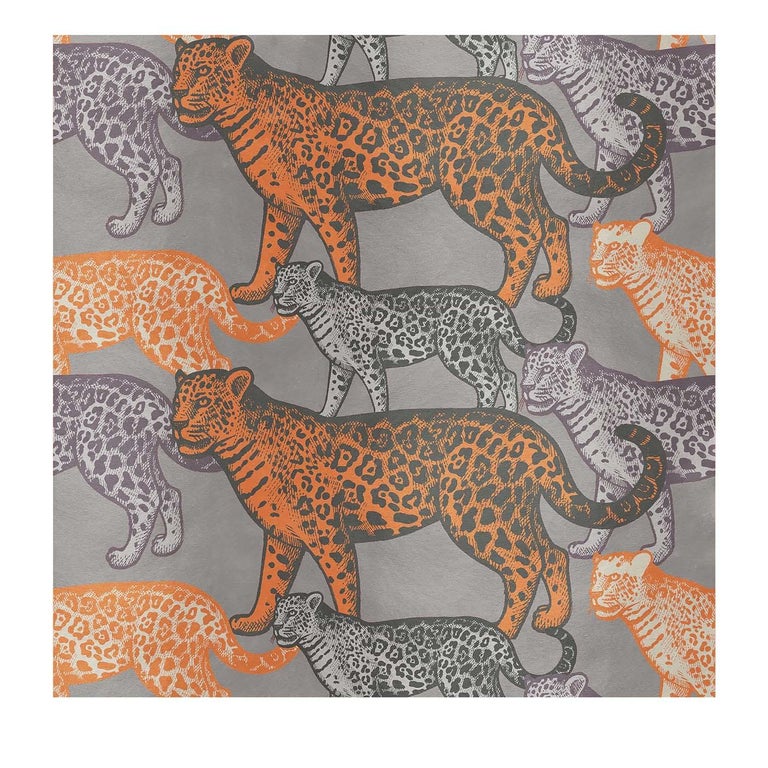 Walking Leopards Orange Panel #2 For Sale at 1stDibs