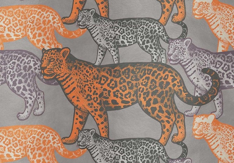 Walking Leopards Orange Panel #2 For Sale at 1stDibs