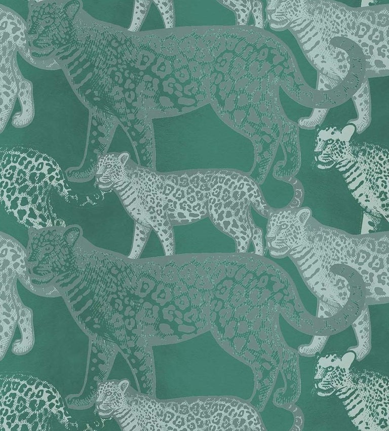 Walking Leopards Green Panel #2 For Sale at 1stDibs