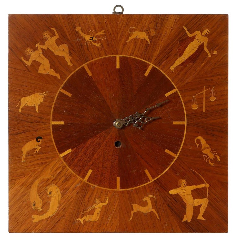 Wall Clock Attributed to Mjolby Intarsia from the Late 1930s at 1stDibs