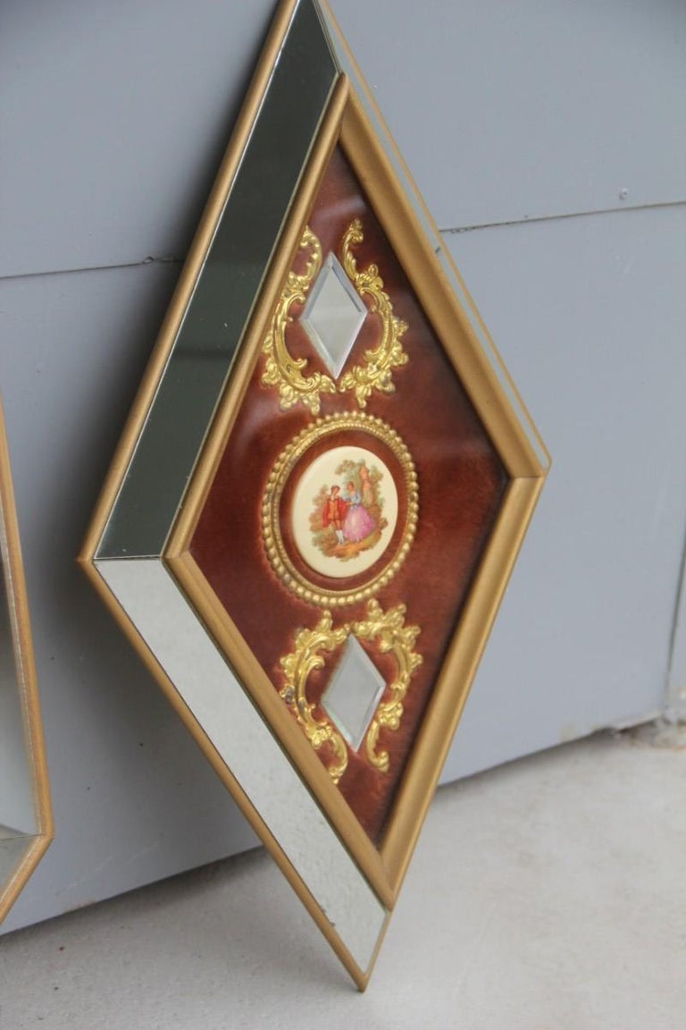 Wall Clock in Brass Velvet Hexagonal and Rhombus Mirrors Made in Italy ...