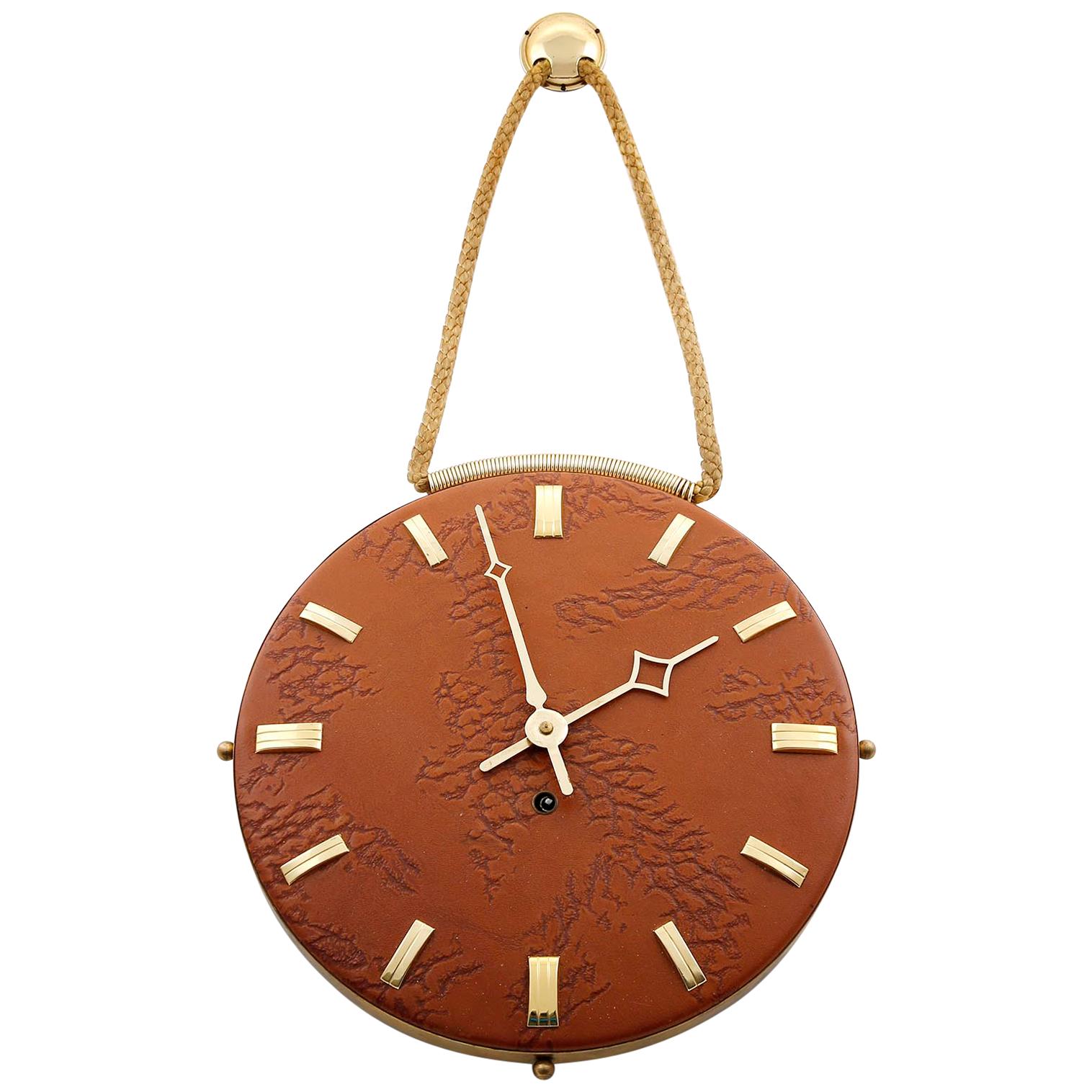 Wall Clock Leather Brass, 1960s For Sale at 1stDibs