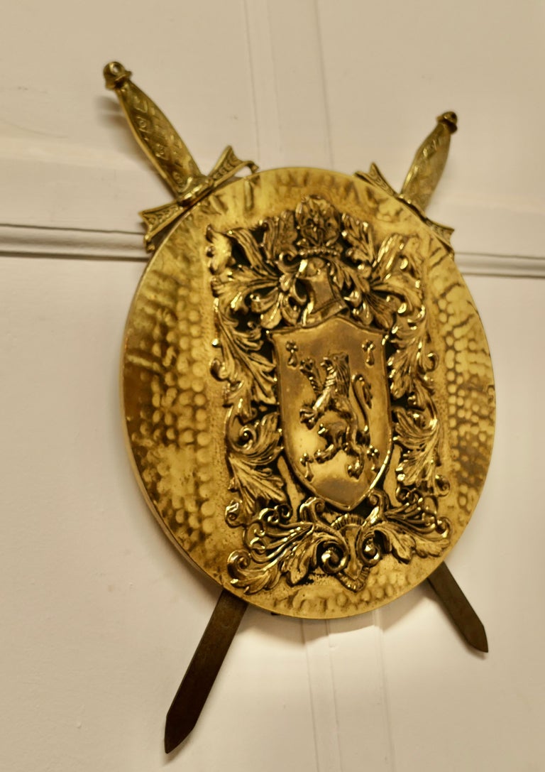 Wall Hanging Arts and Crafts Brass Shield with Cross Swords For Sale at ...