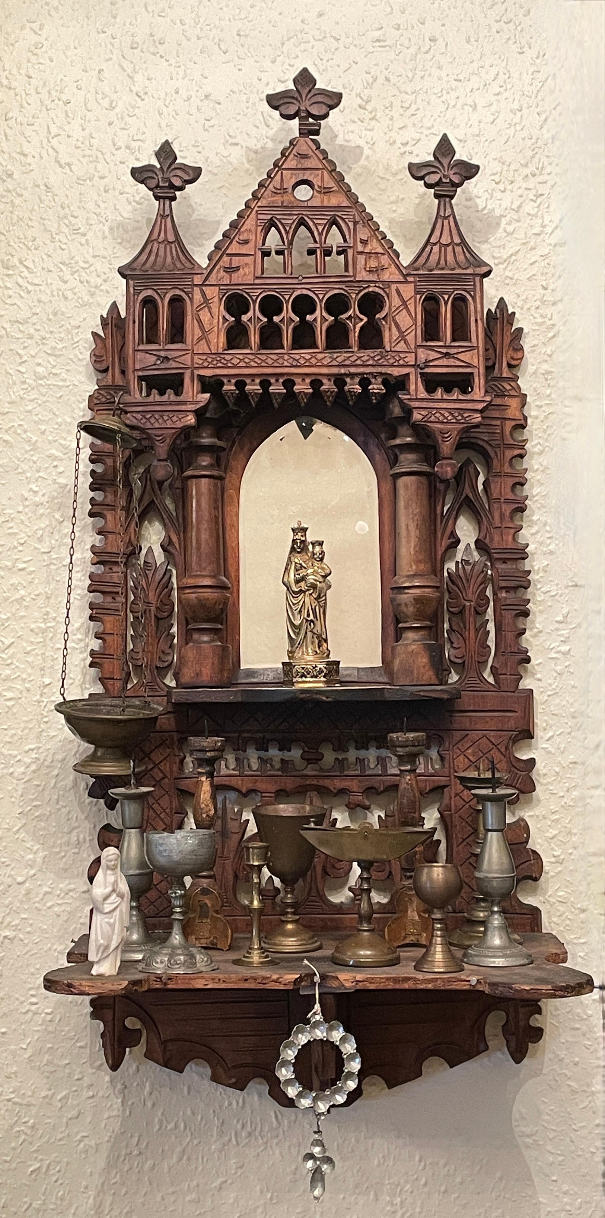 Wall House Altar with Accessories 19th Century Black Forest Wood Carved ...