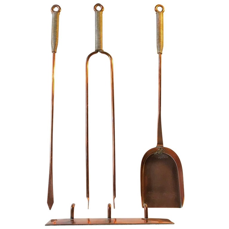 Wall Hung Fireplace Tools in Copper, Denmark, 1960s at 1stDibs