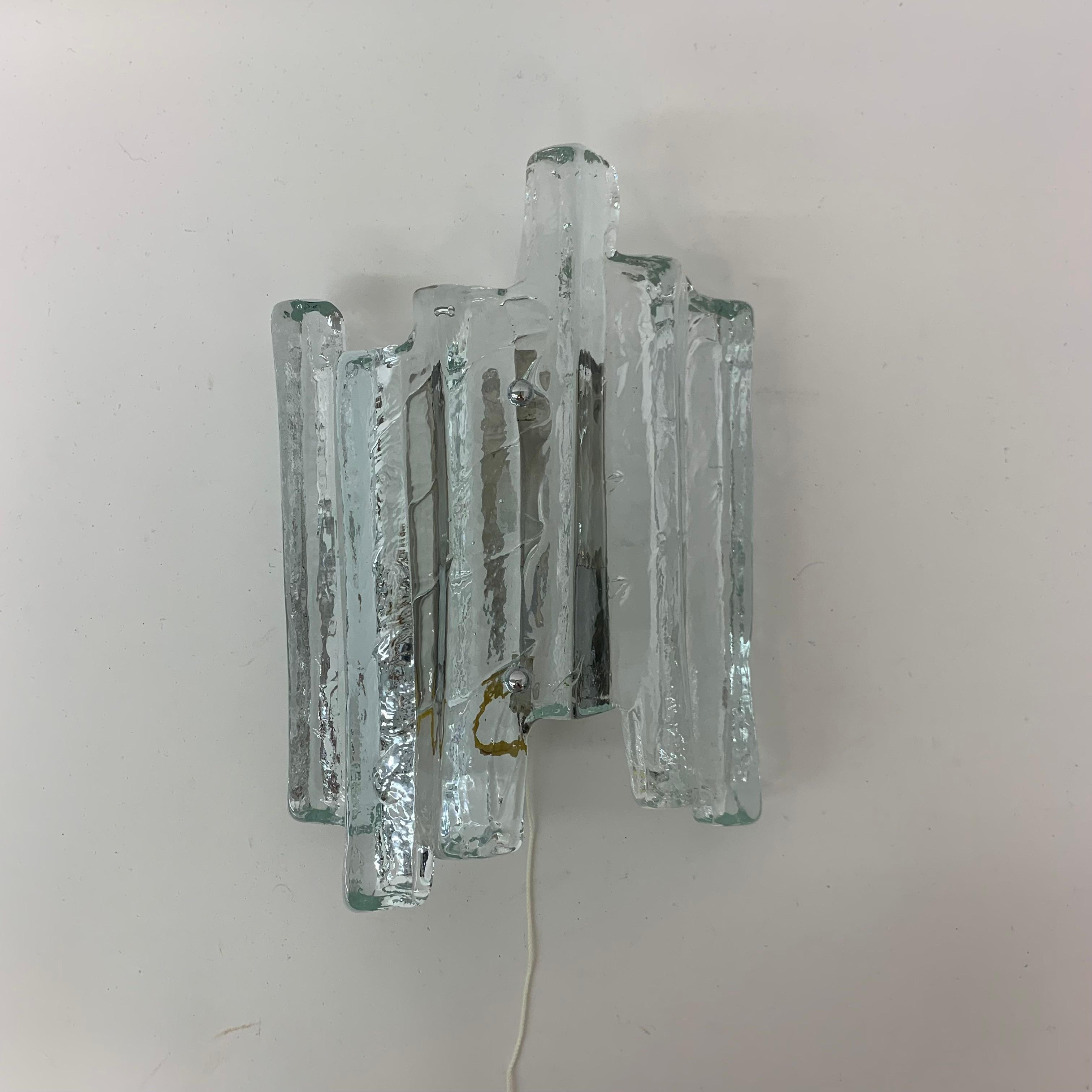 Wall Lamp in Frosted Ice Glass by J. T. Kalmar for Kalmar Franken KG ...