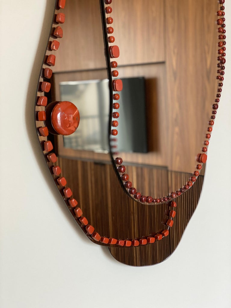 Wall Mirror, Adorned with Red Jasper, Handmade by Aline Erbeia For Sale ...