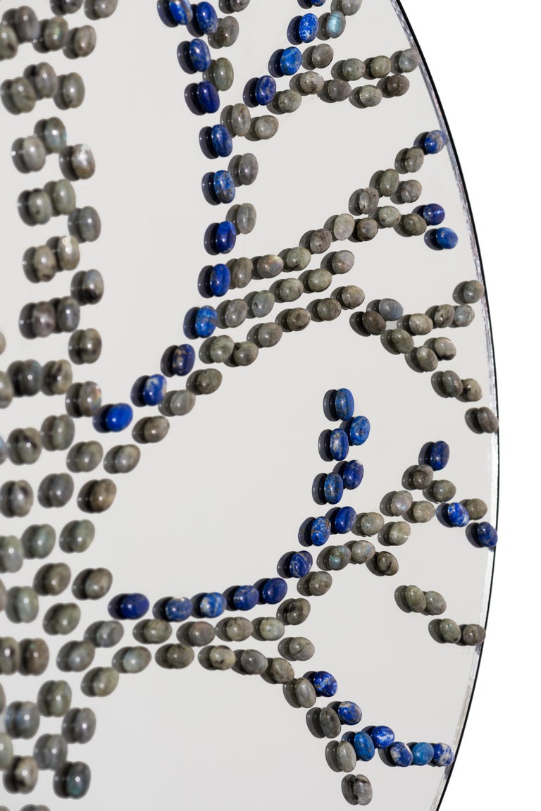 Wall Mirror, Adorned with Lapis Lazuli and Labradorite, Handmade by ...