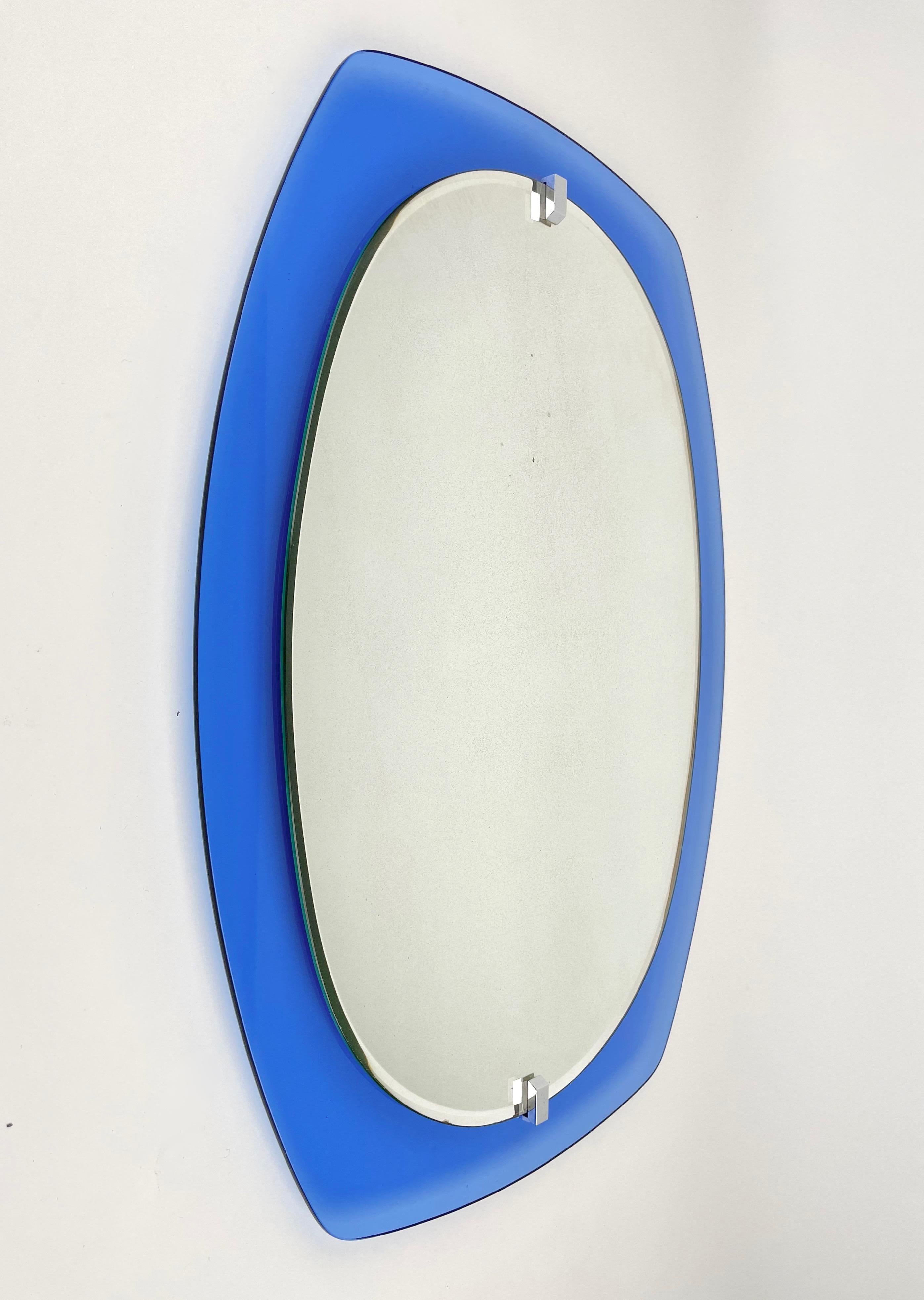 Wall Mirror Blue Glass by Veca, Italy 1970s at 1stDibs