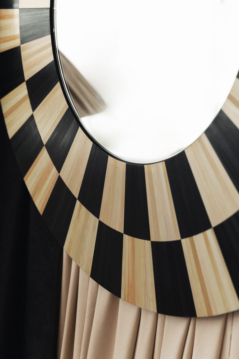 Wall Mirror Checkerboard Straw Marquetry Inlay Handcrafted Black&White ...