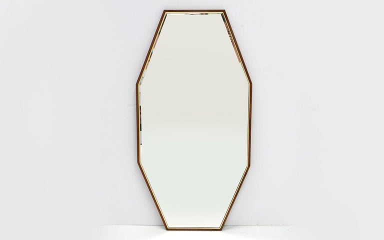 Wall Mirror, Eight Sided with Danish Modern Teak and Brass Frame at 1stDibs
