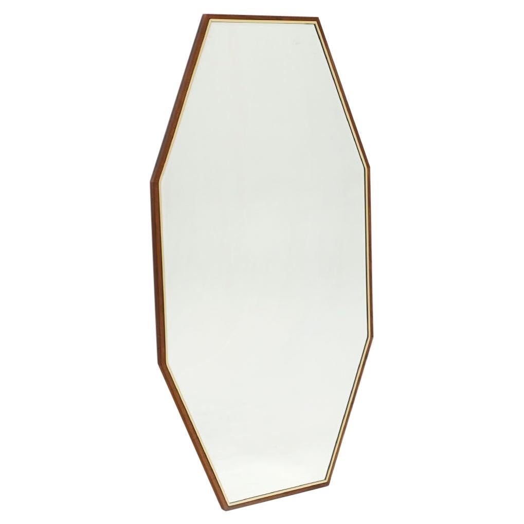 Wall Mirror, Eight Sided with Danish Modern Teak and Brass Frame at 1stDibs