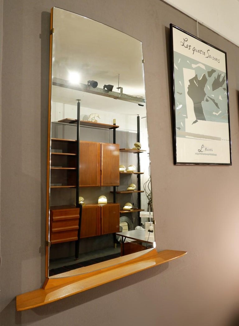 Wall Mirror with Wood Shelf at 1stDibs