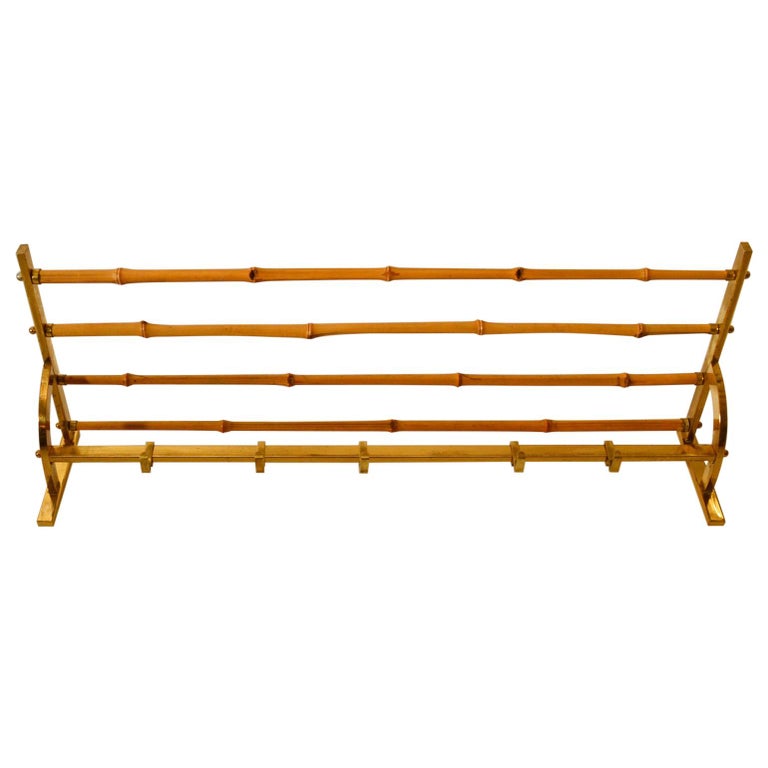 Wall Mounted Coat Rack in Brass with Bamboo Hat Rack from the 1950s at ...