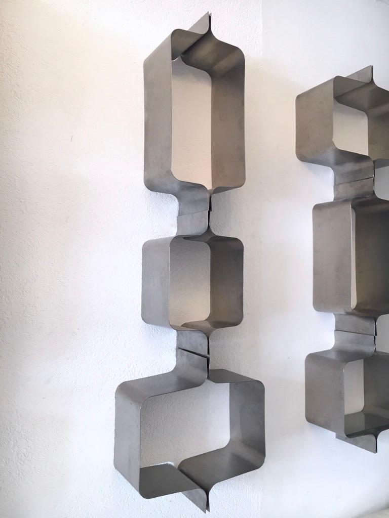 Wall-Mounted Modular Stainless Steel Shelf Attributed to François ...