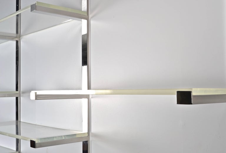 Wall-Mounted Shelving Unit in Chrome and Lucite, 1970s at 1stDibs