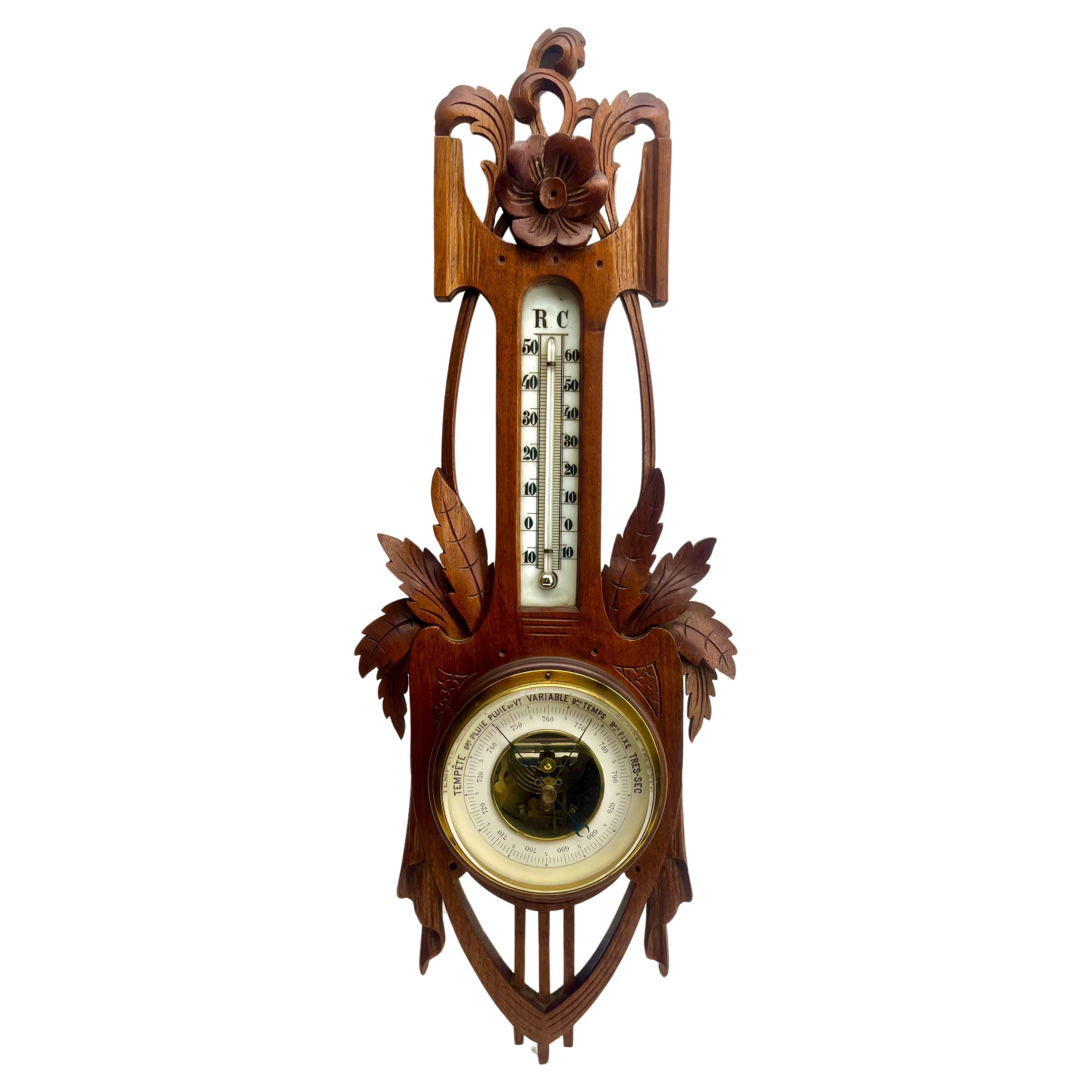 Wall-Mounted Weather Station in Art Nouveau Style Carved Walnut 1910s ...